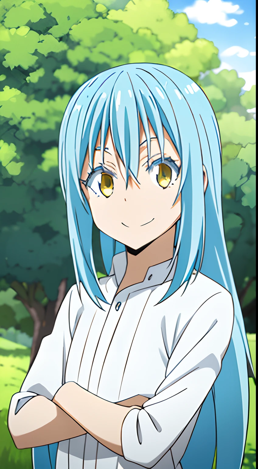 A close up of a person with blue hair and a white shirt - SeaArt AI