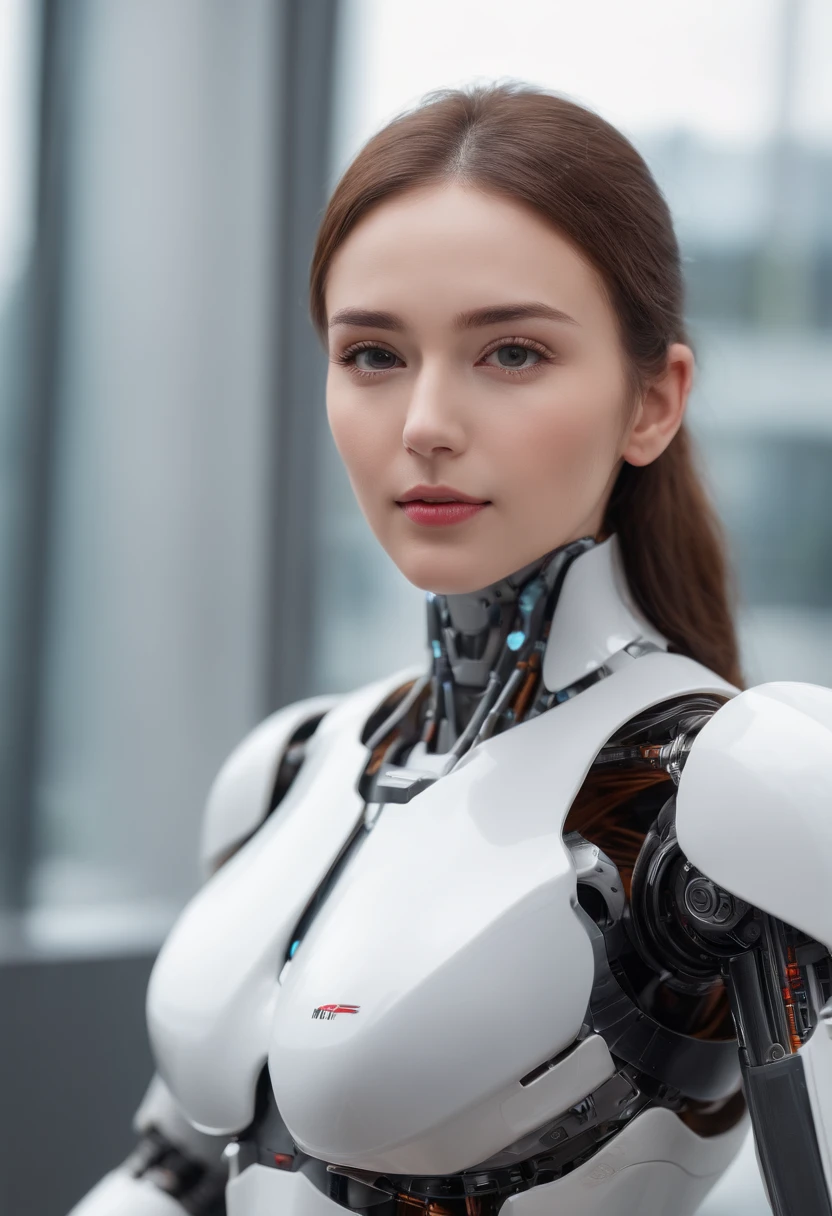 A close up of a woman in a white robot suit - SeaArt AI