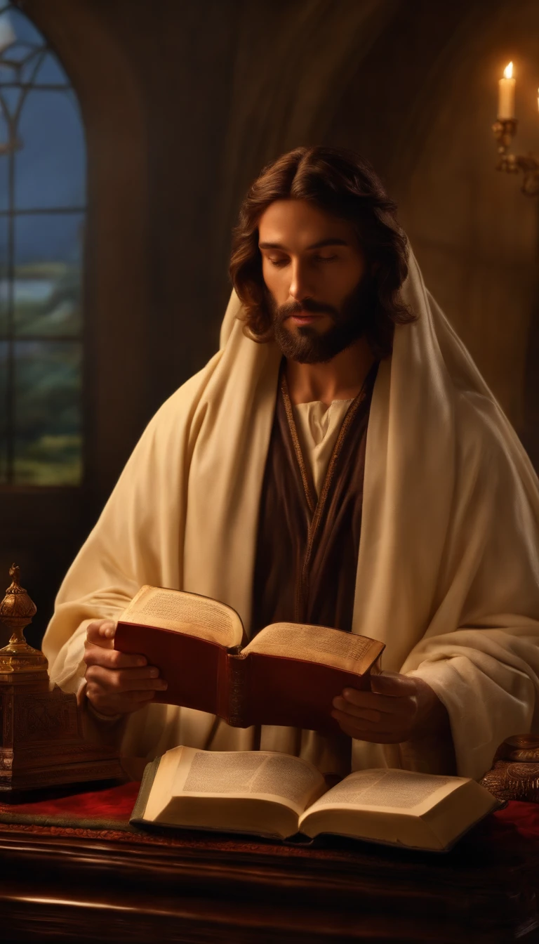 Jesus reading the bible in a church - SeaArt AI