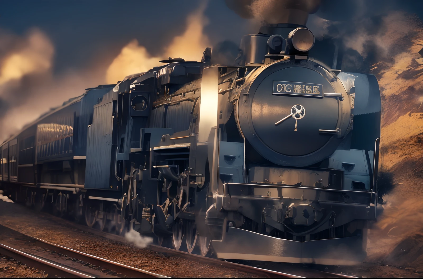 Arafed train on the tracks with steam coming out of it - SeaArt AI