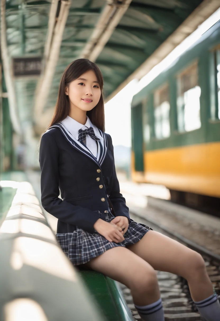 Arafed asian woman in school uniform sitting on a bench - SeaArt AI