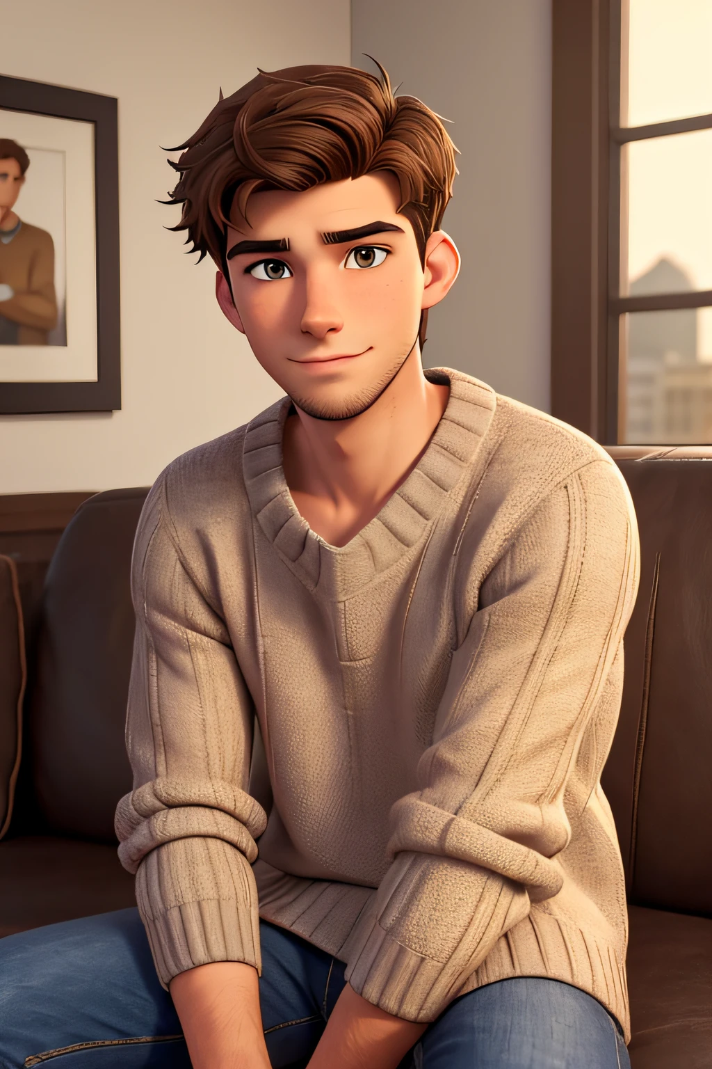 A close up of a person sitting on a couch with a remote - SeaArt AI