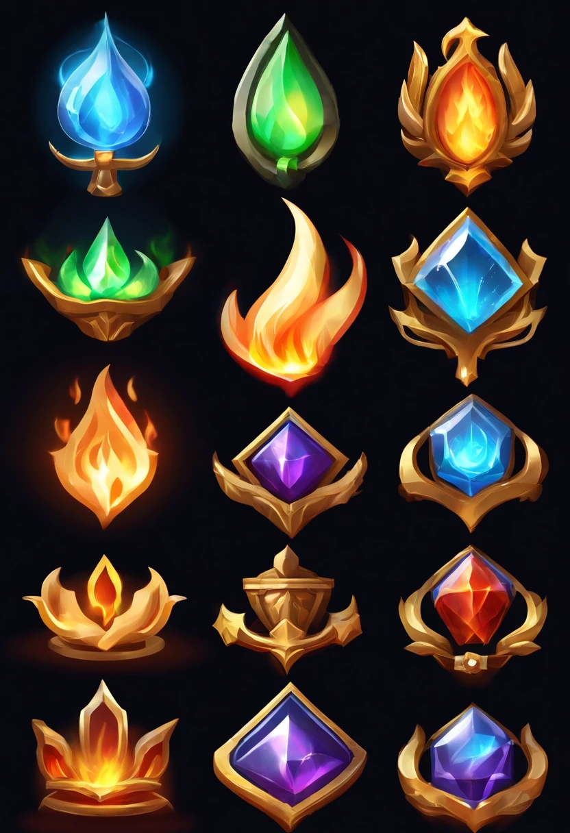 A set of different fire and crystal icons - SeaArt AI
