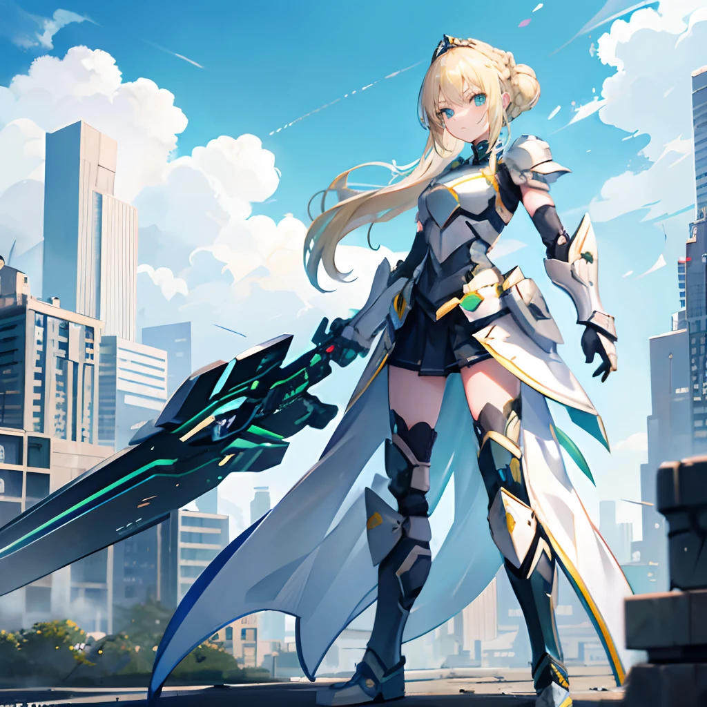 A woman in a long dress holding a sword and a sword - SeaArt AI