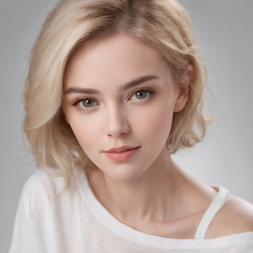 A close up of a woman with blonde hair and a white shirt - SeaArt AI