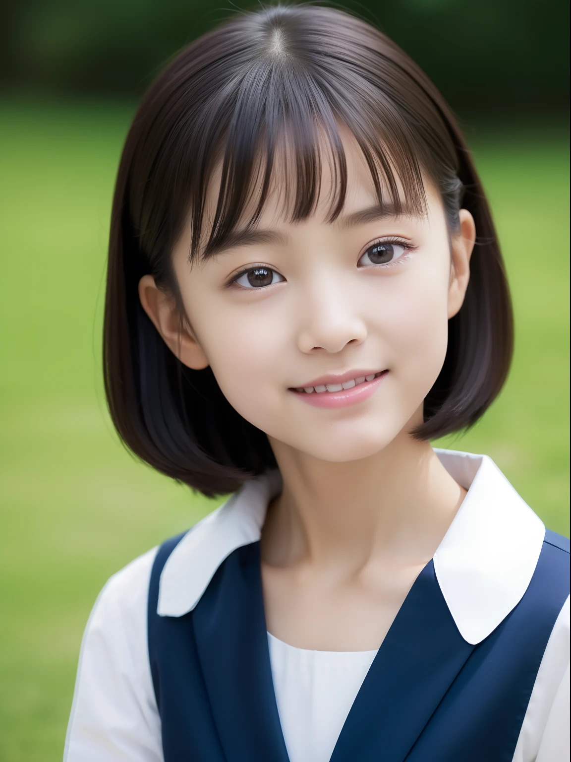 A close up of a young girl with a short haircut - SeaArt AI