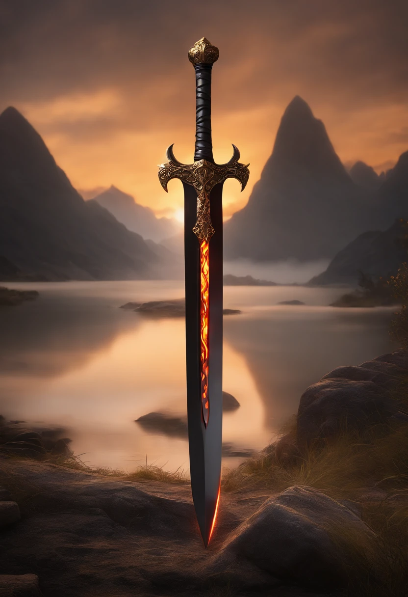 A close up of a sword with a fire on it - SeaArt AI