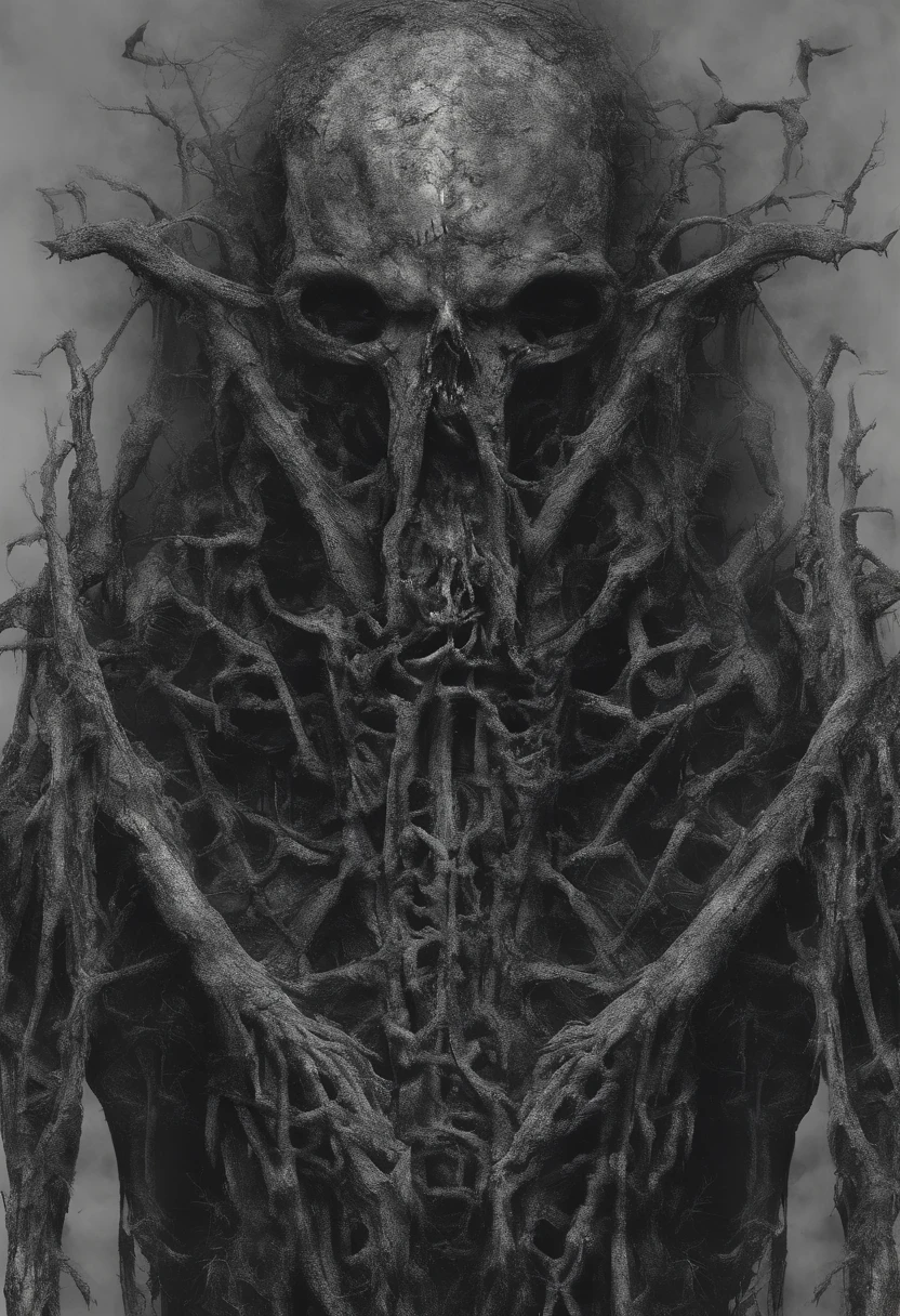 A black and white drawing of a skeleton with a skeleton face - SeaArt AI