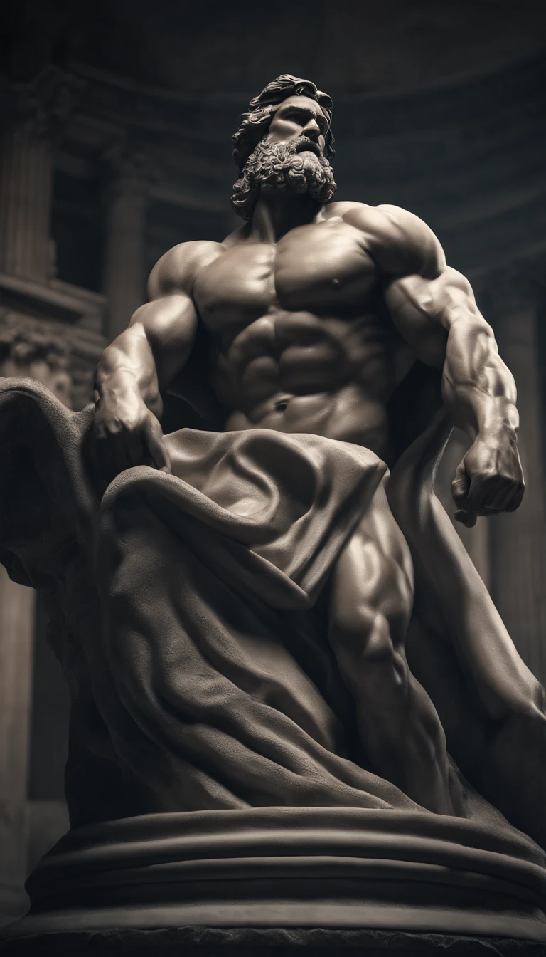 A black and white photo of a statue of a man with a beard - SeaArt AI