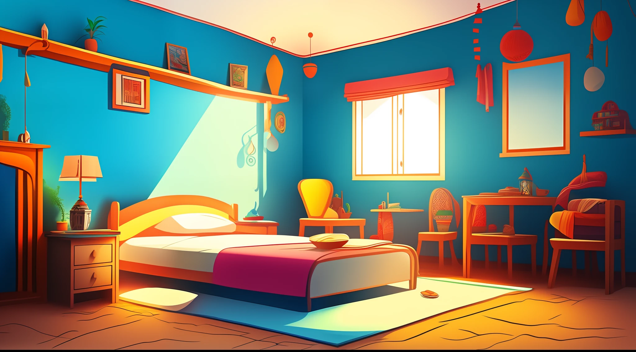Cartoon bedroom with a bed - SeaArt AI