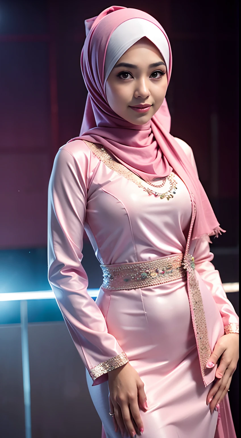 Arafed woman in a pink dress and a pink hijab - SeaArt AI