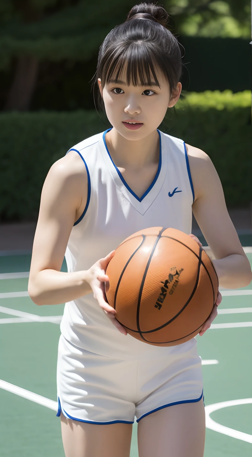 Arafed asian woman holding a basketball on a court - SeaArt AI