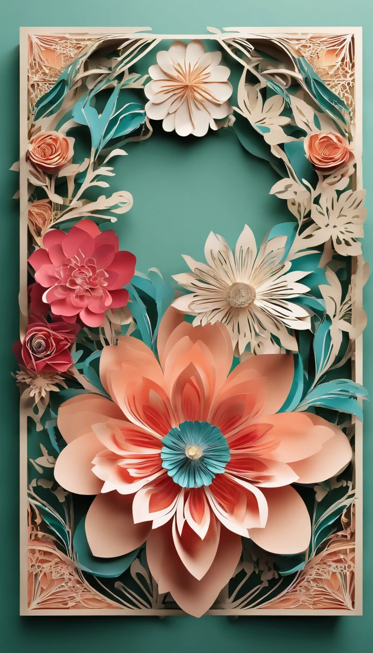 A paper flower wreath with paper flowers in a wooden frame - SeaArt AI