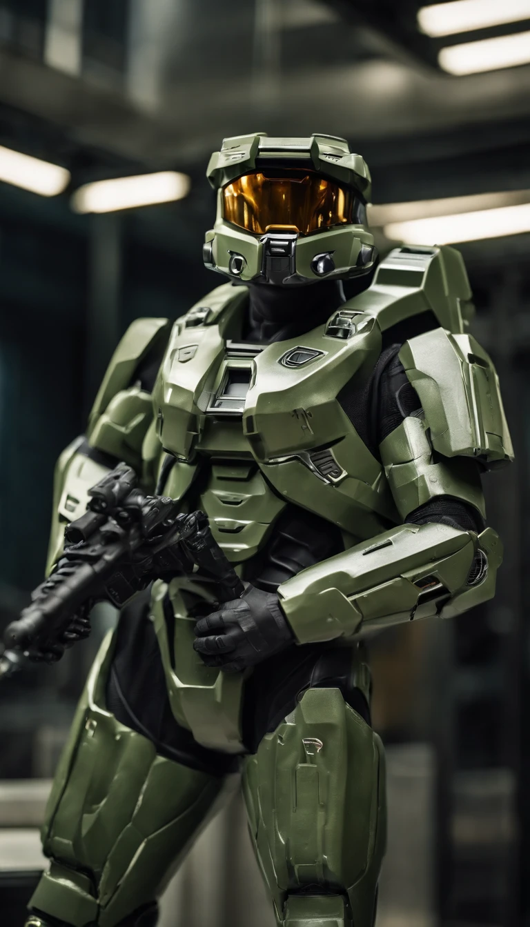 A close up of a man in a green suit holding a gun - SeaArt AI