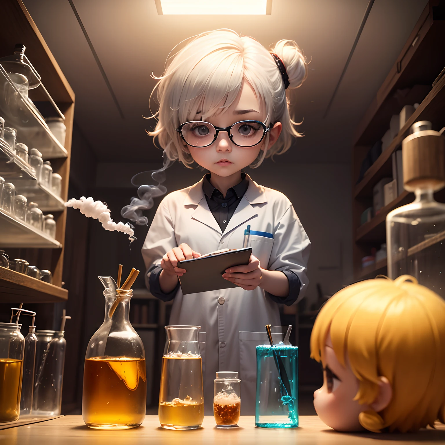 Anime - style photo of a girl in a lab coat looking at a tablet - SeaArt AI