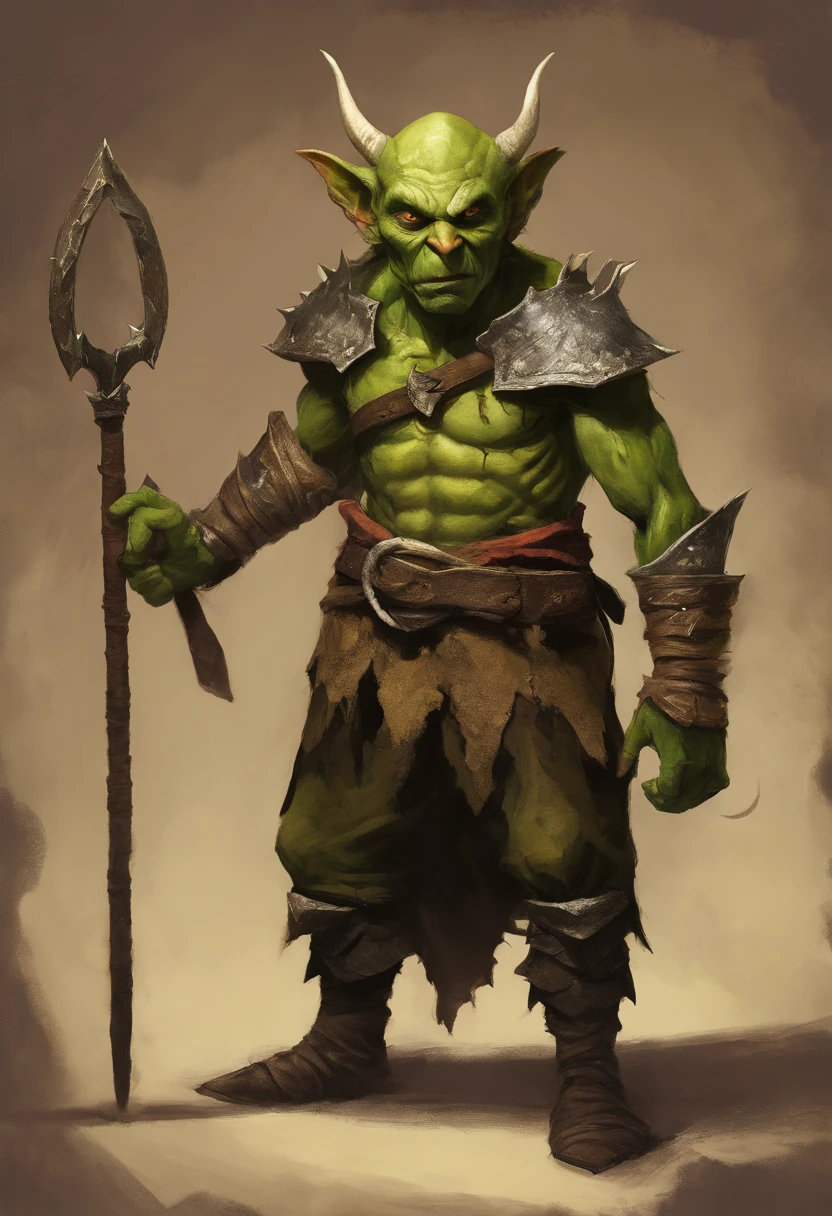 A green man with horns and a spear in his hand - SeaArt AI