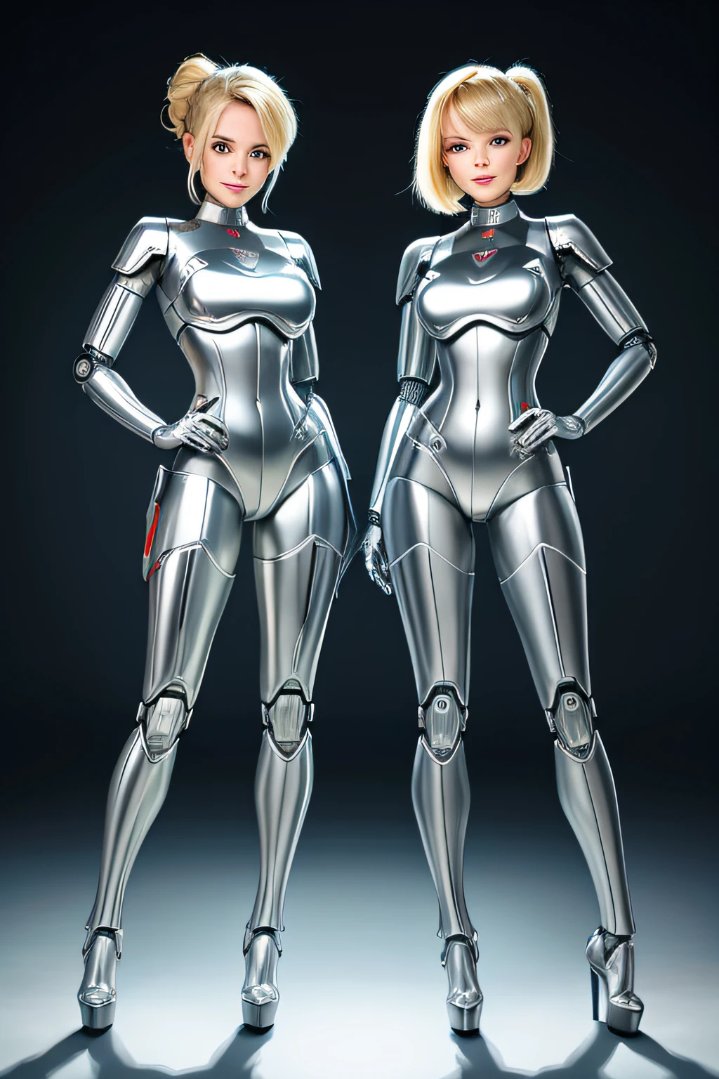 Two women in silver costumes standing next to each other - SeaArt AI