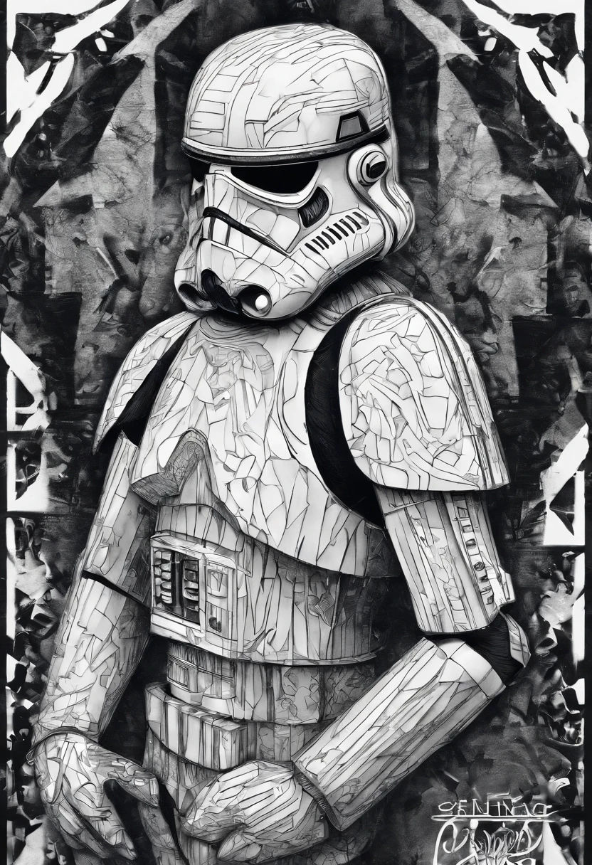 A drawing of a storm trooper in a frame with a pattern - SeaArt AI