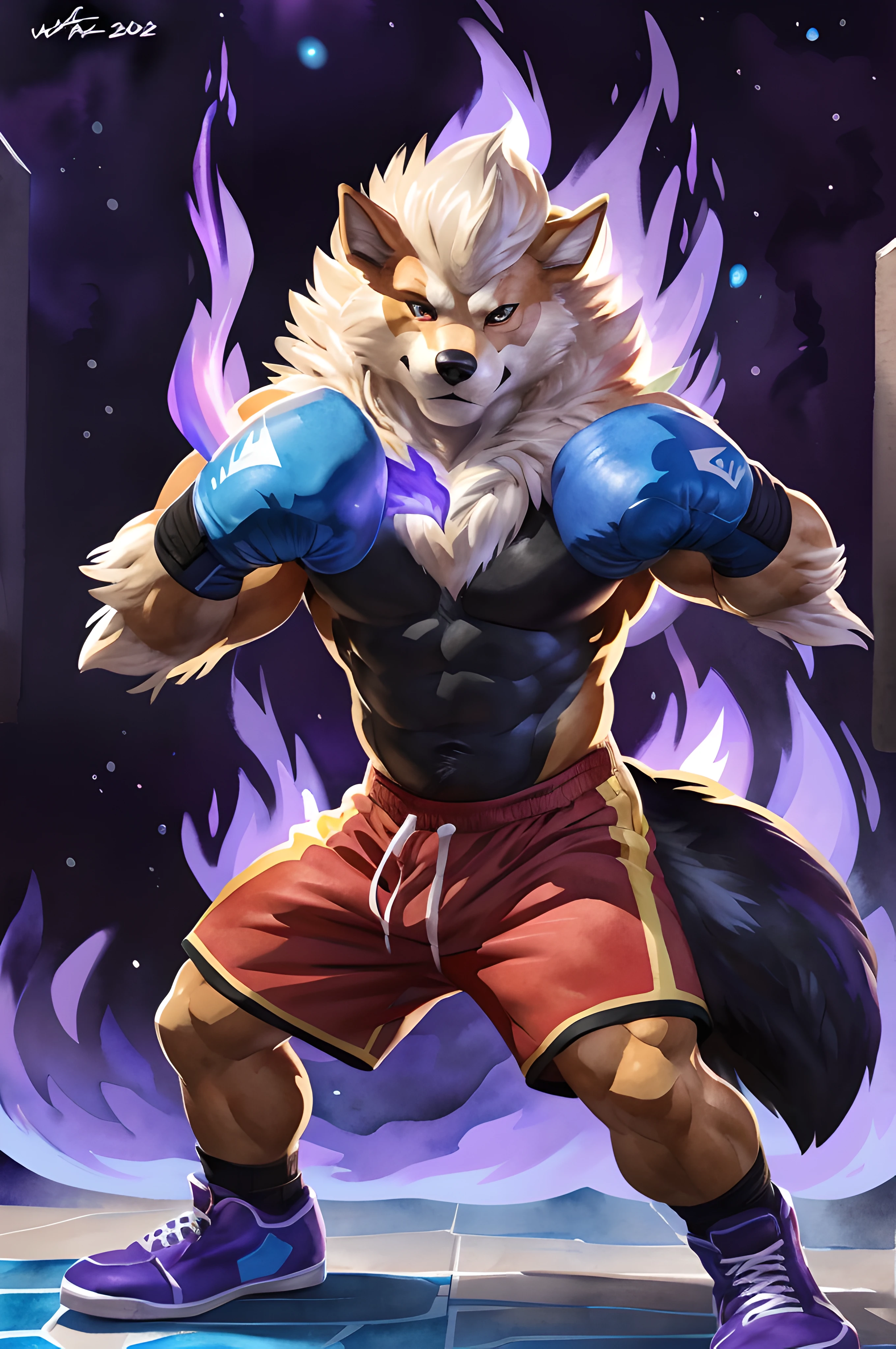A drawing of a man with a furry face and boxing gloves - SeaArt AI