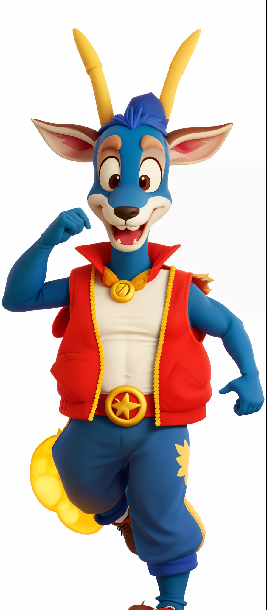 A close up of a toy goat wearing a costume and a hat - SeaArt AI