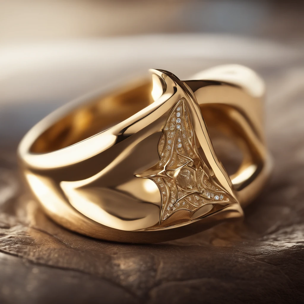 A close up of a gold ring with a diamond in the middle - SeaArt AI