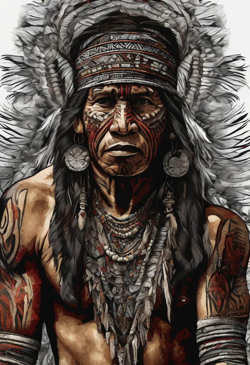 A painting of a native american man with feathers on his head - SeaArt AI