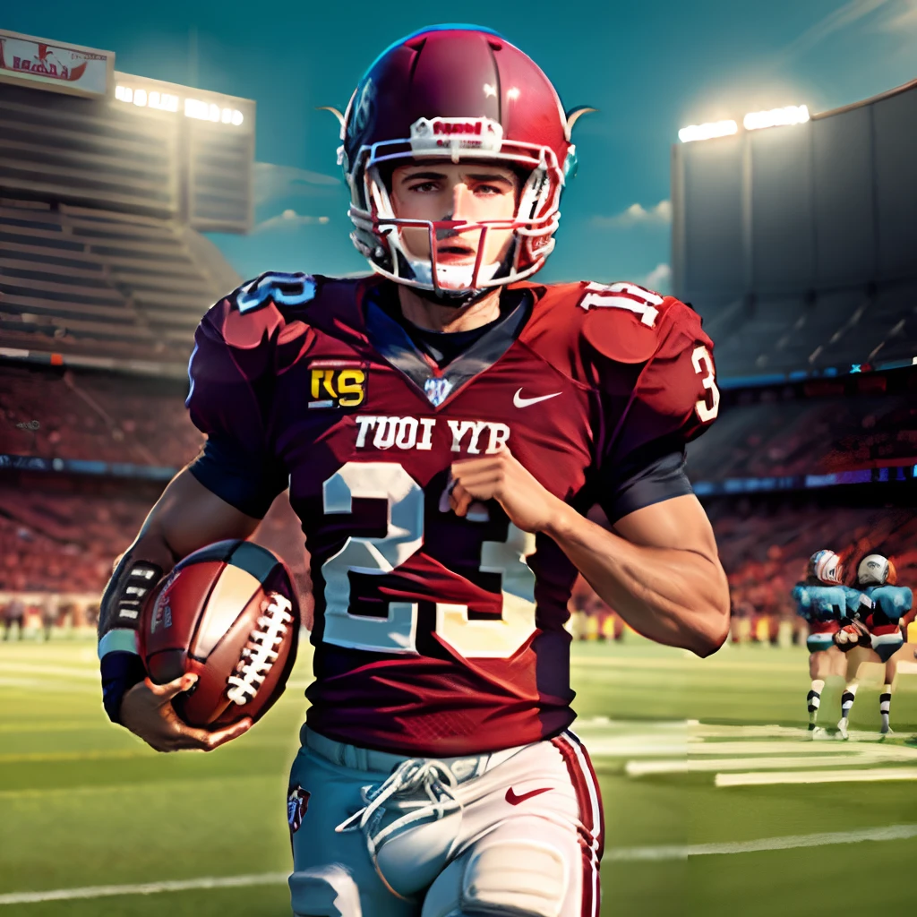 Arafed image of a football player running with a football - SeaArt AI