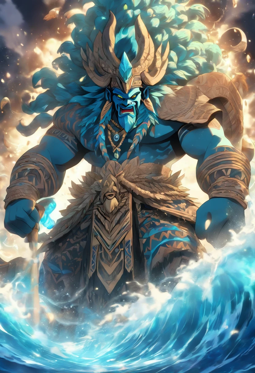 A blue and gold character in a blue and white outfit - SeaArt AI