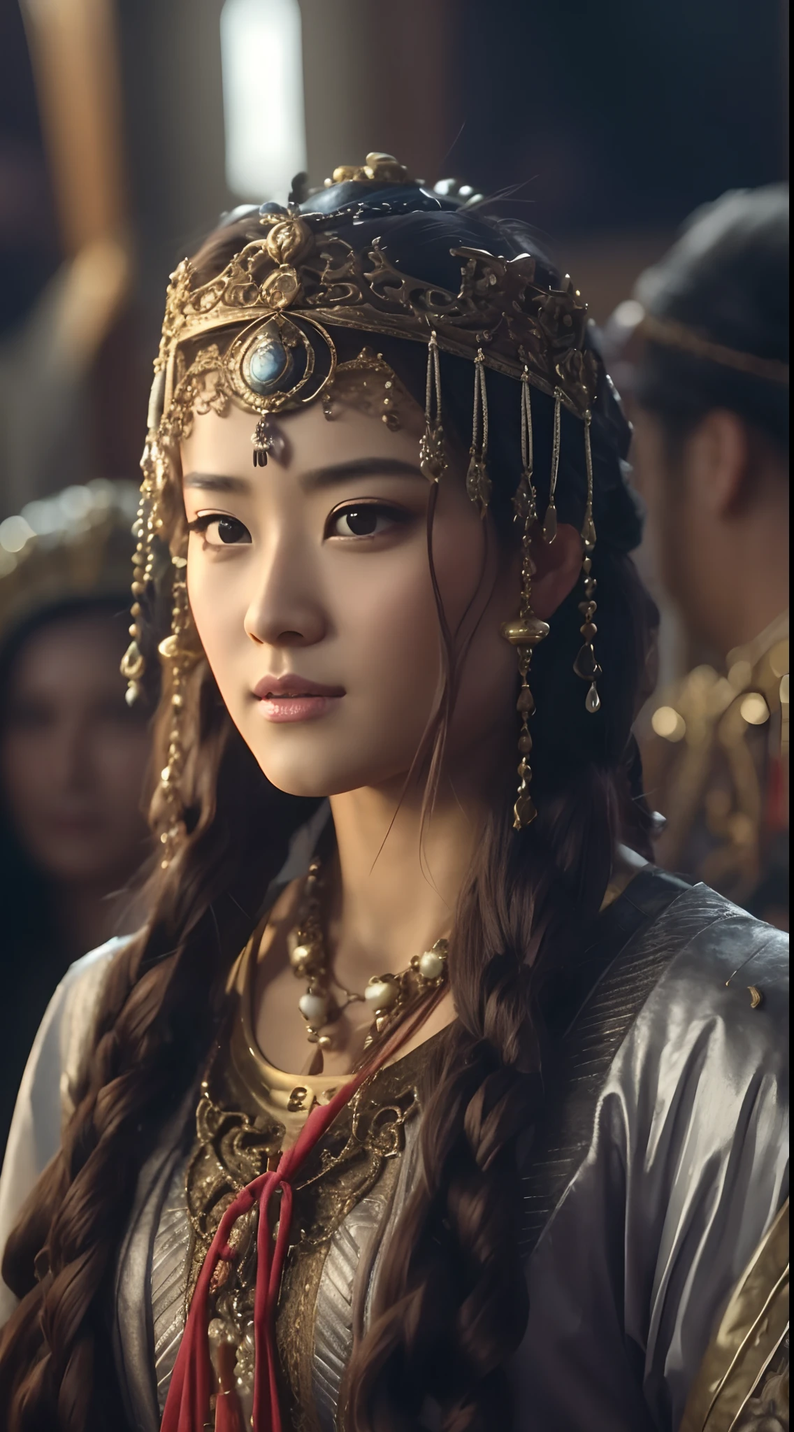 A woman in a costume with a crown and a necklace - SeaArt AI