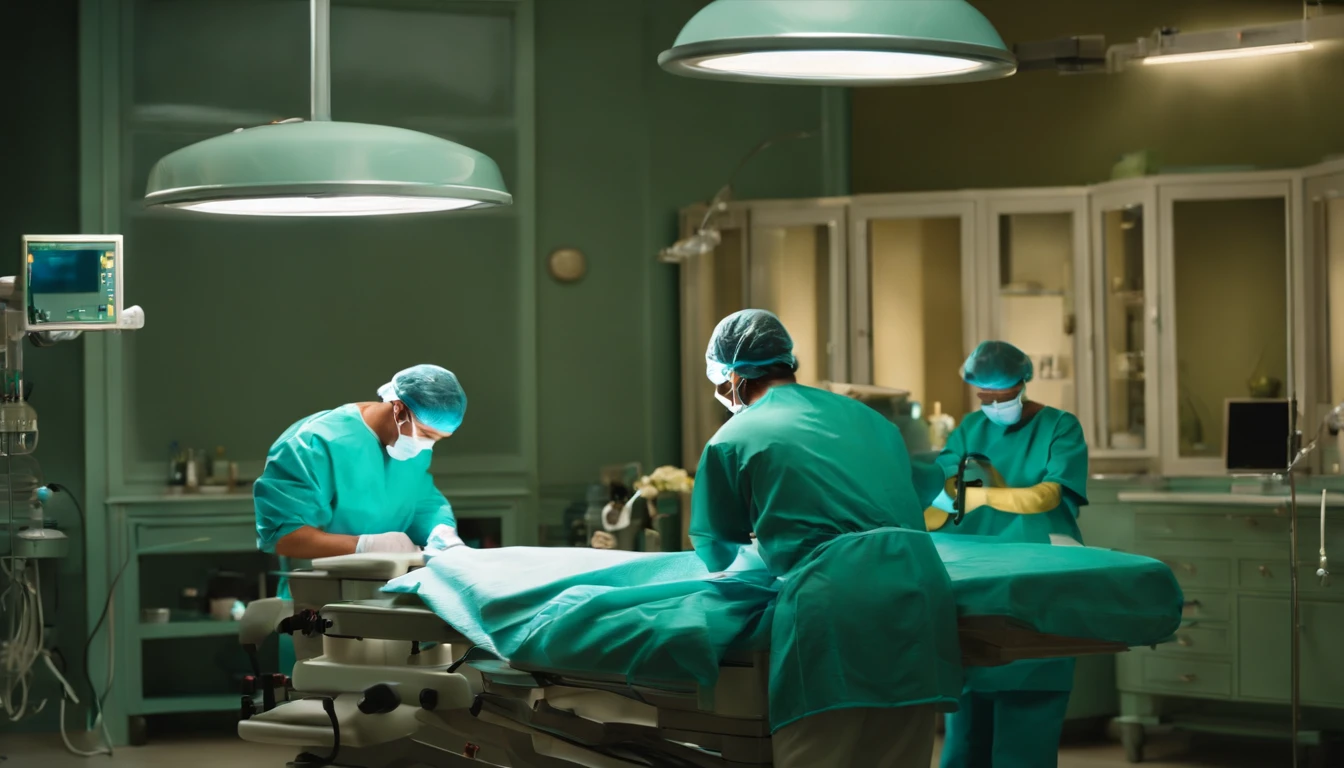 Doctors in scrubs and masks are preparing to perform surgery - SeaArt AI