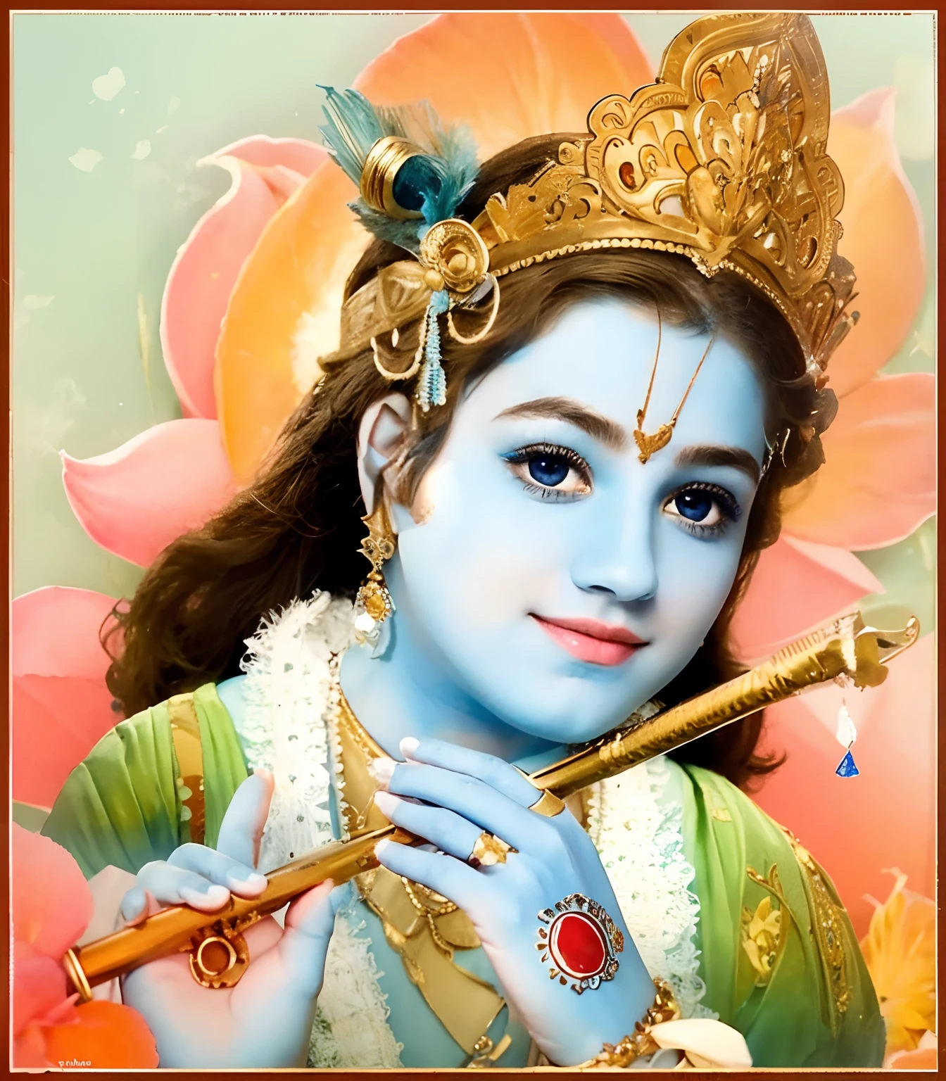 A lord Krishna, (((Krishna)) sitting on tree, ((looking at viewer ...
