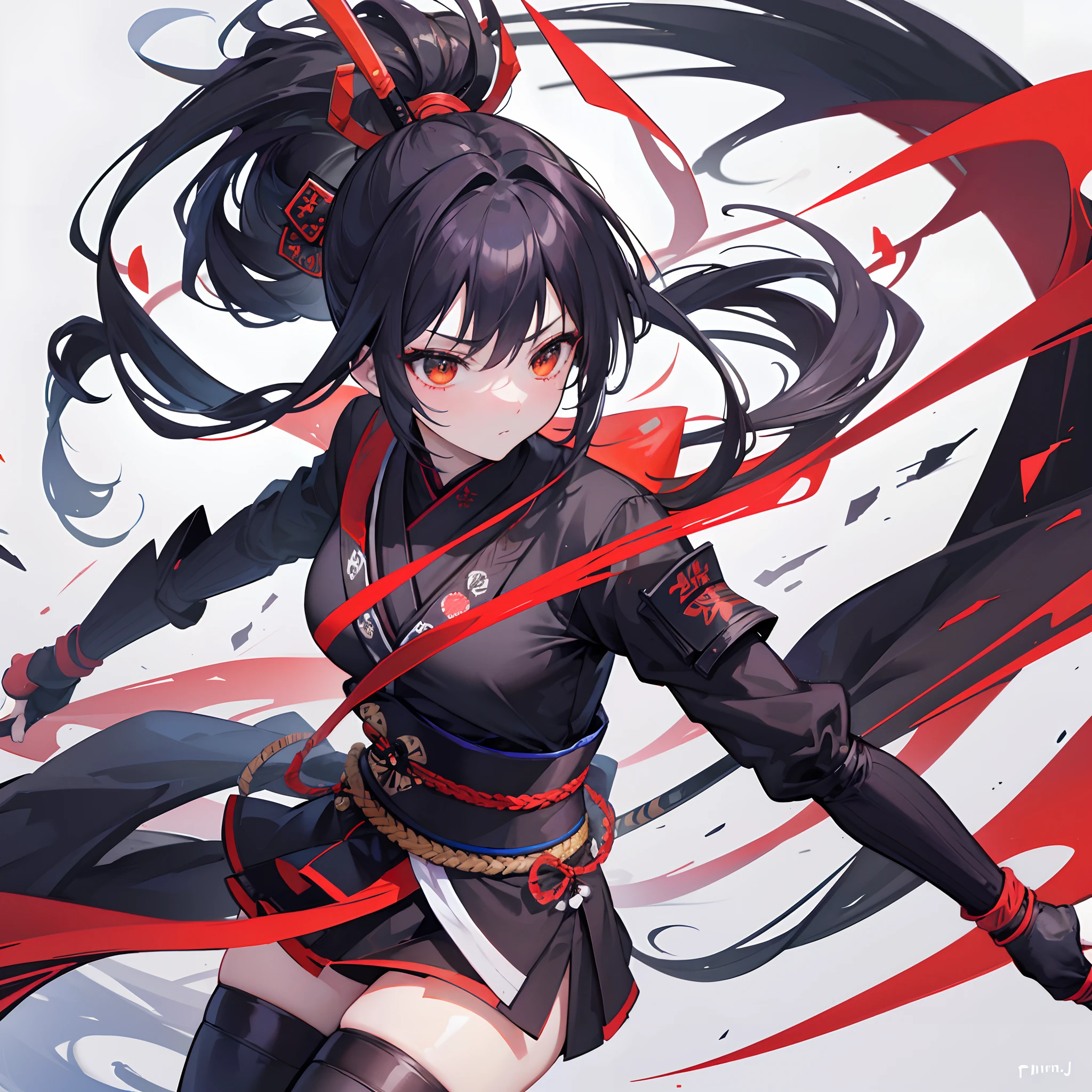 A woman in a black and red outfit holding a knife - SeaArt AI