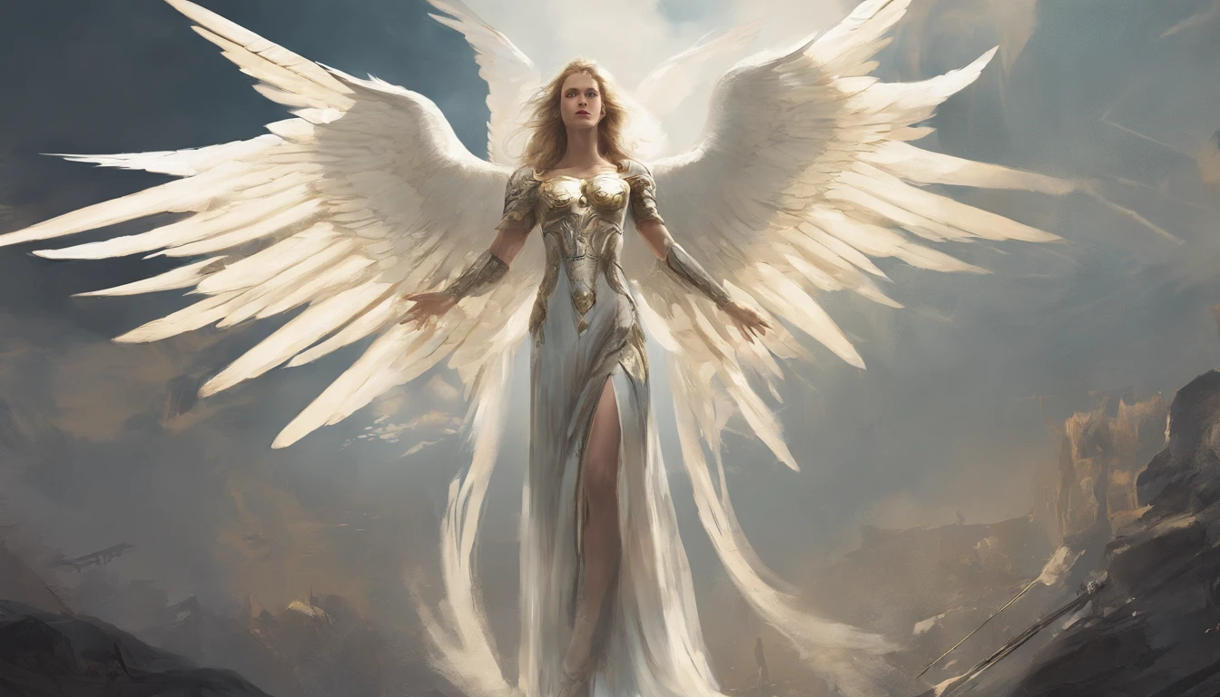 An image of a woman with wings standing on a rock - SeaArt AI