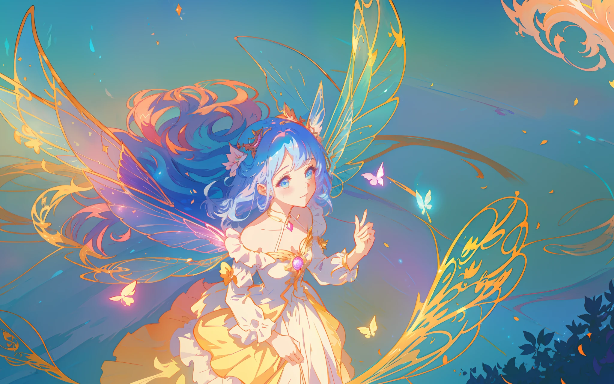 Anime girl with butterfly wings and a dress in the air - SeaArt AI
