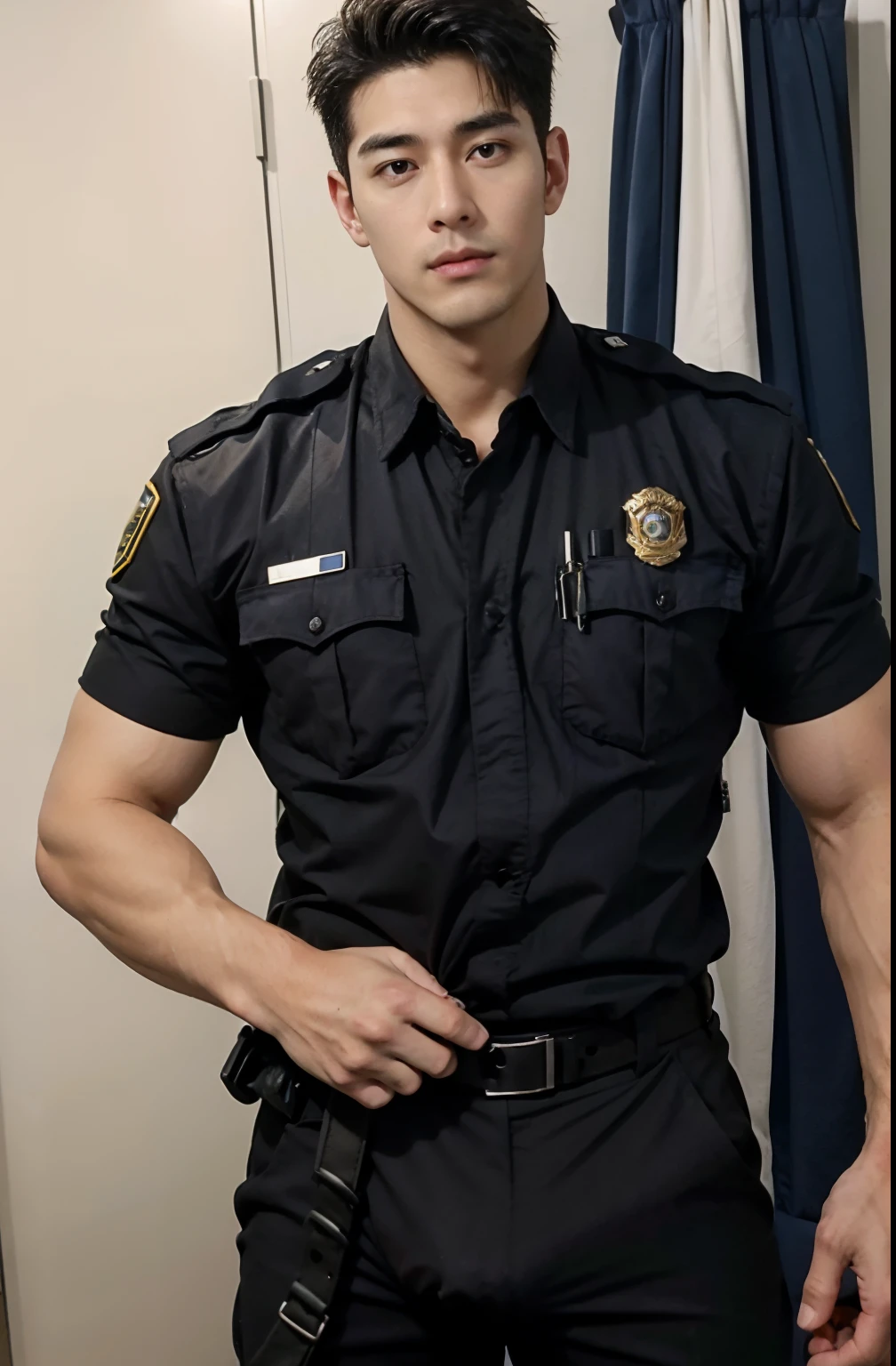 A close up of a man in a police uniform posing for a picture - SeaArt AI
