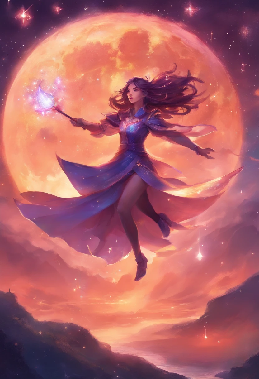 A woman flying through the air with a wand in her hand - SeaArt AI