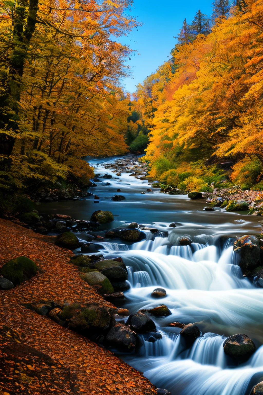A view of a river running through a forest filled with lots of trees ...