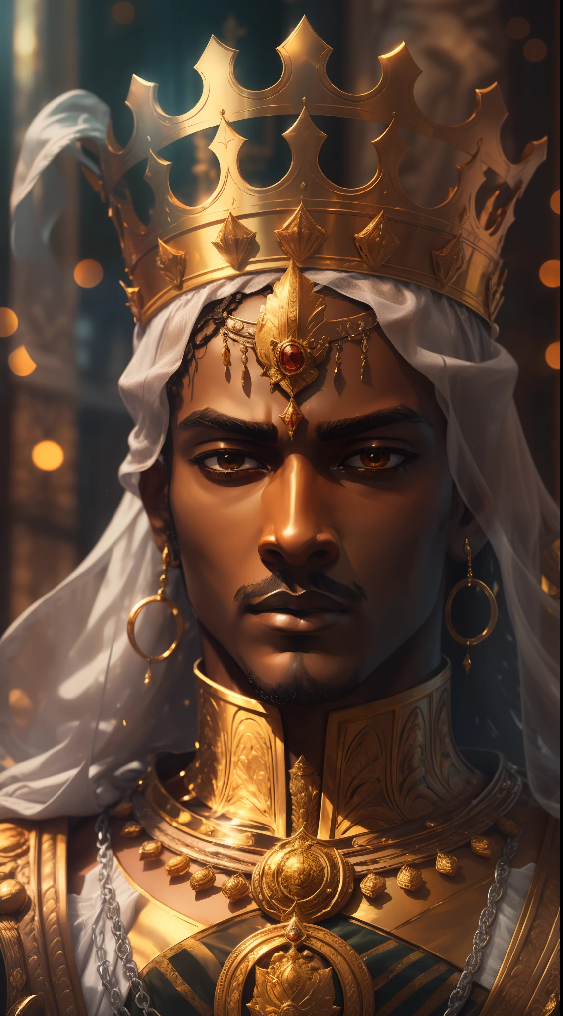 A close up of a man wearing a crown and a white robe - SeaArt AI