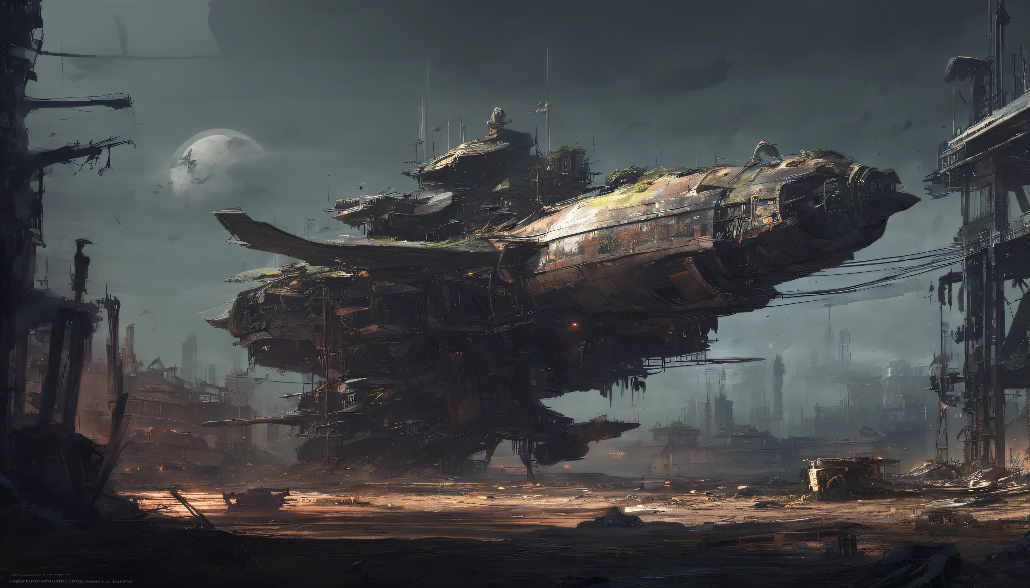 A close up of a futuristic spaceship flying over a city - SeaArt AI