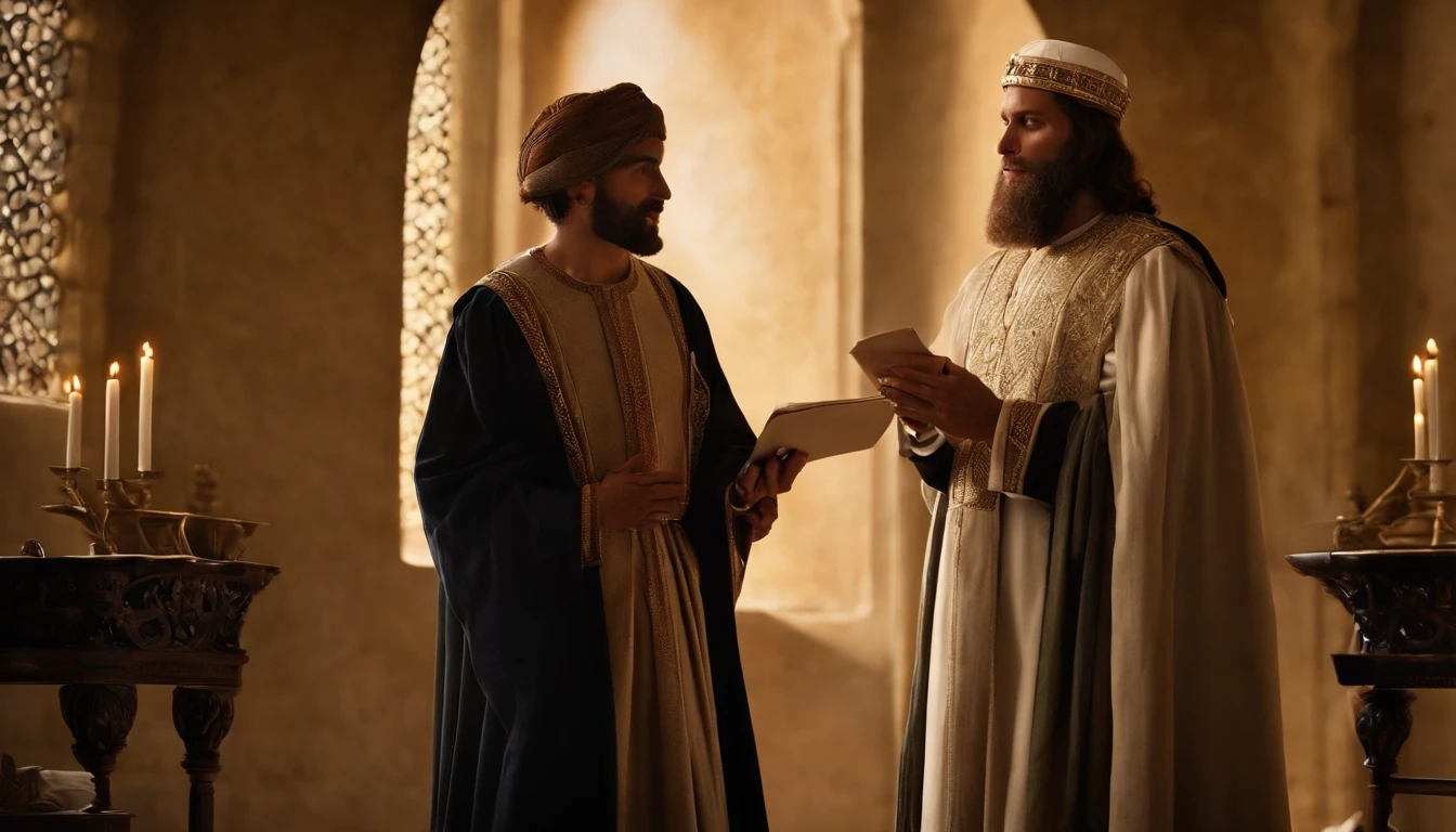 A couple of men standing next to each other in a room - SeaArt AI