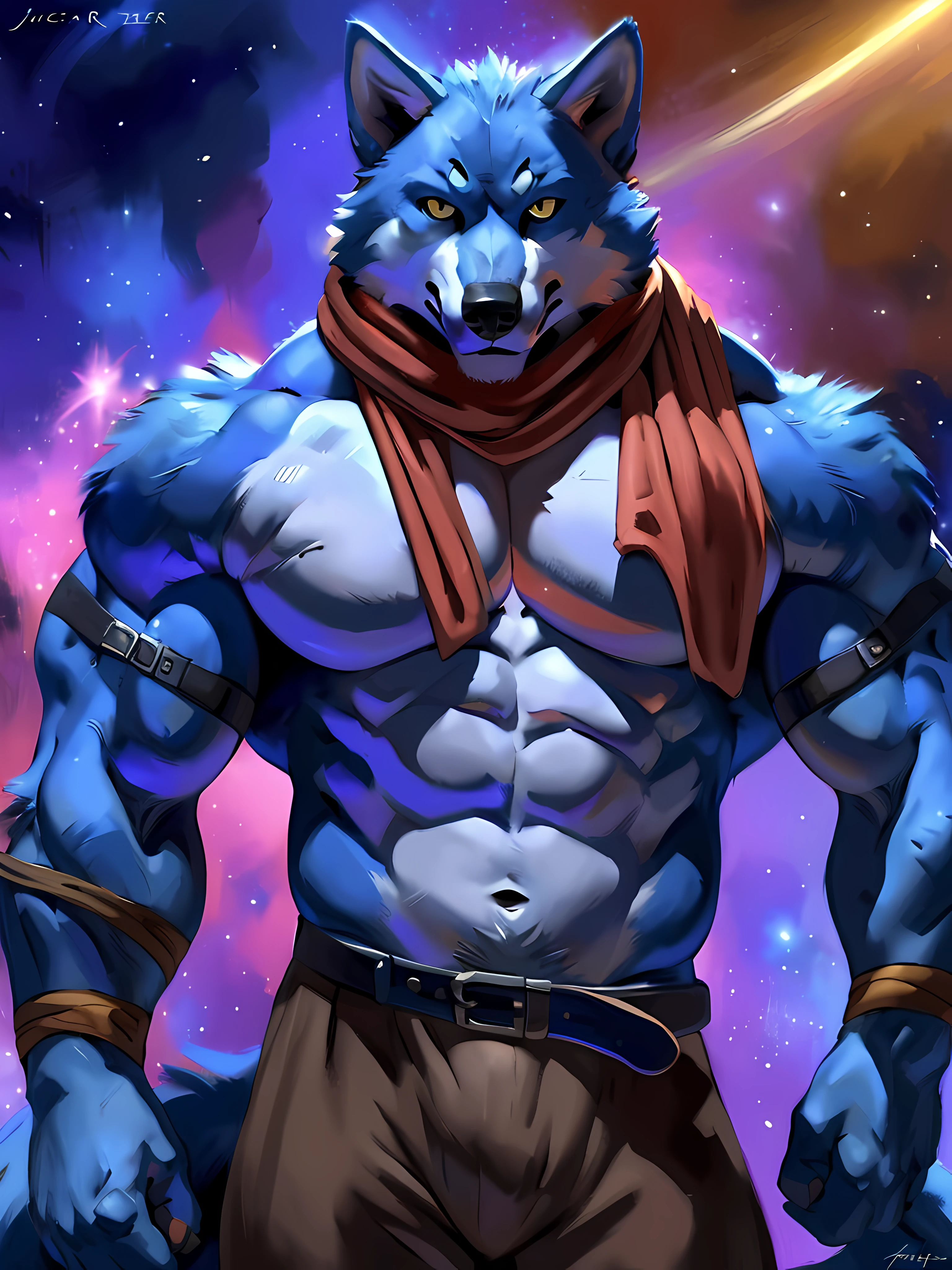 A close up of a cartoon of a wolf with a scarf on - SeaArt AI