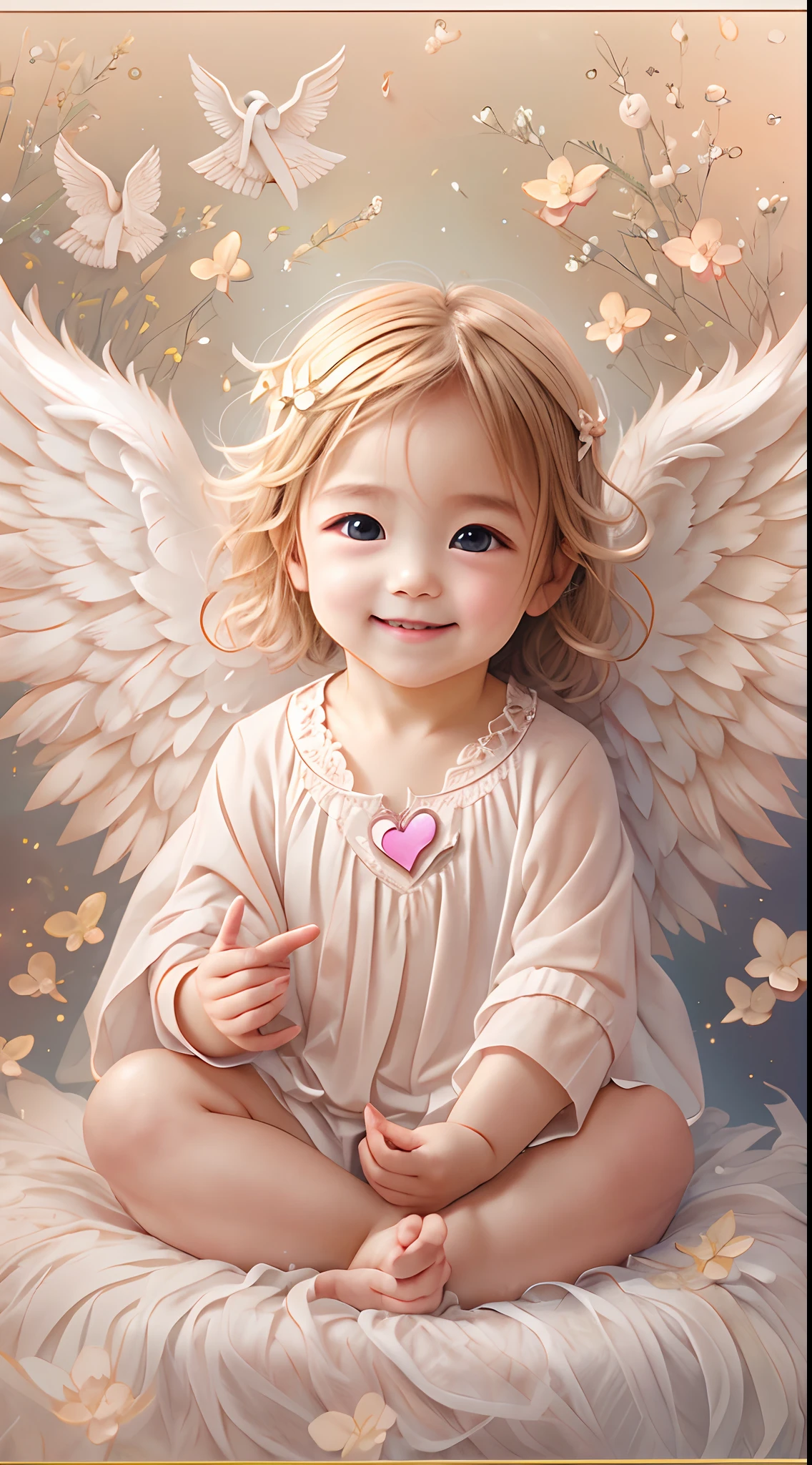 Painting of a little girl with angel wings and a heart - SeaArt AI