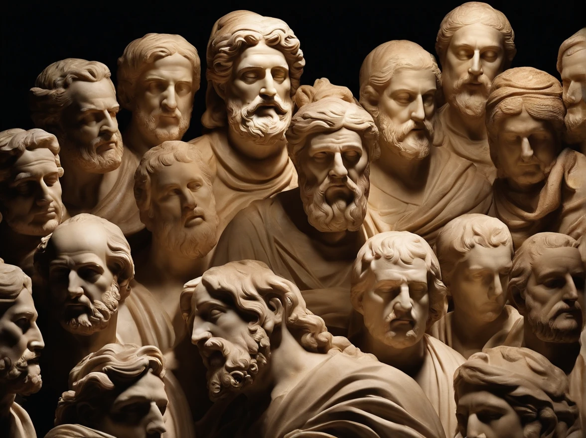 A close up of a group of statues of men and women - SeaArt AI