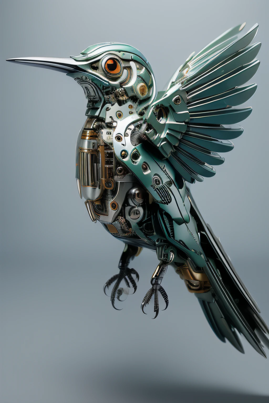 A close up of a bird made out of metal and gears - SeaArt AI