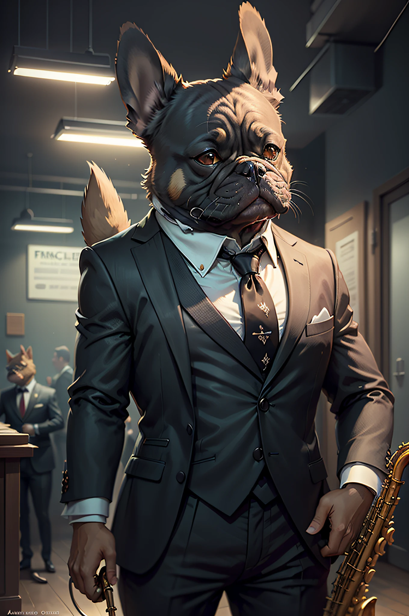 Arafed dog in a suit and tie with a saxophone - SeaArt AI