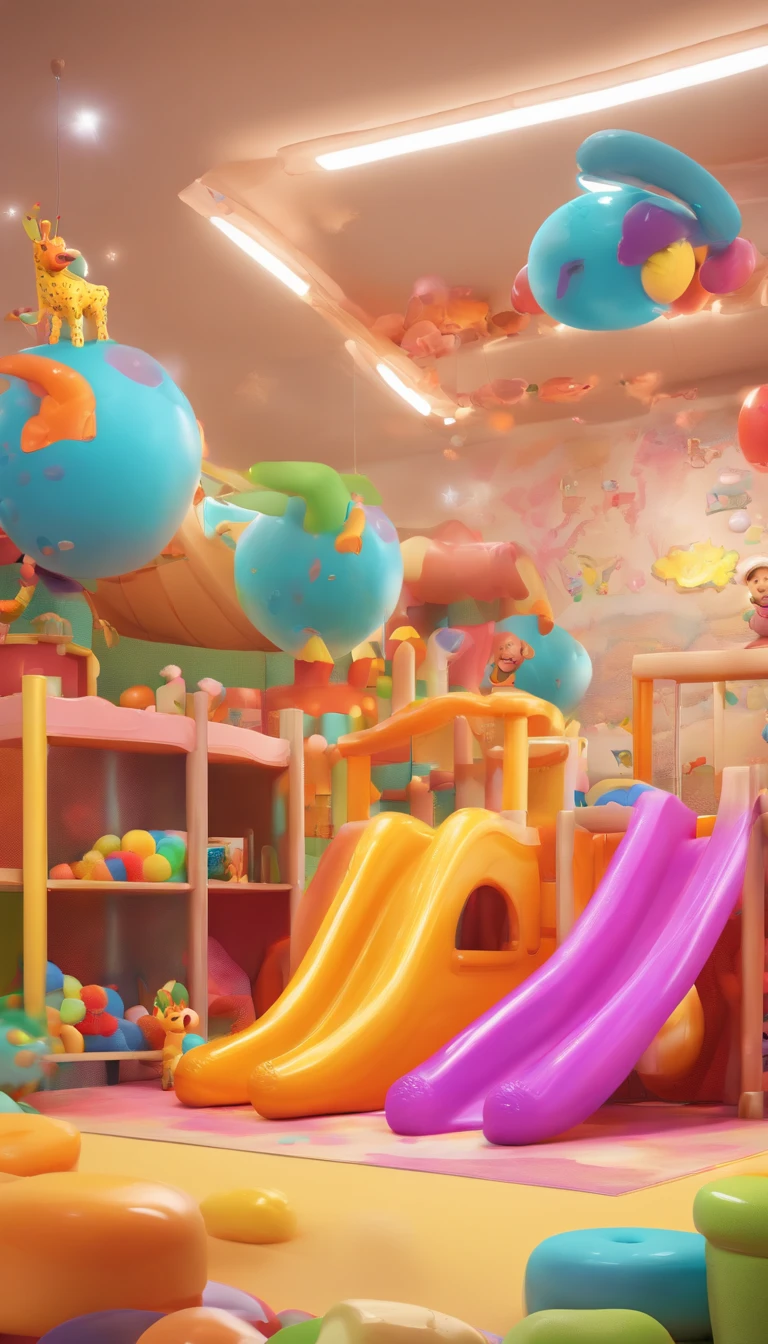 A close up of a child's play area with a slide and a play area - SeaArt AI