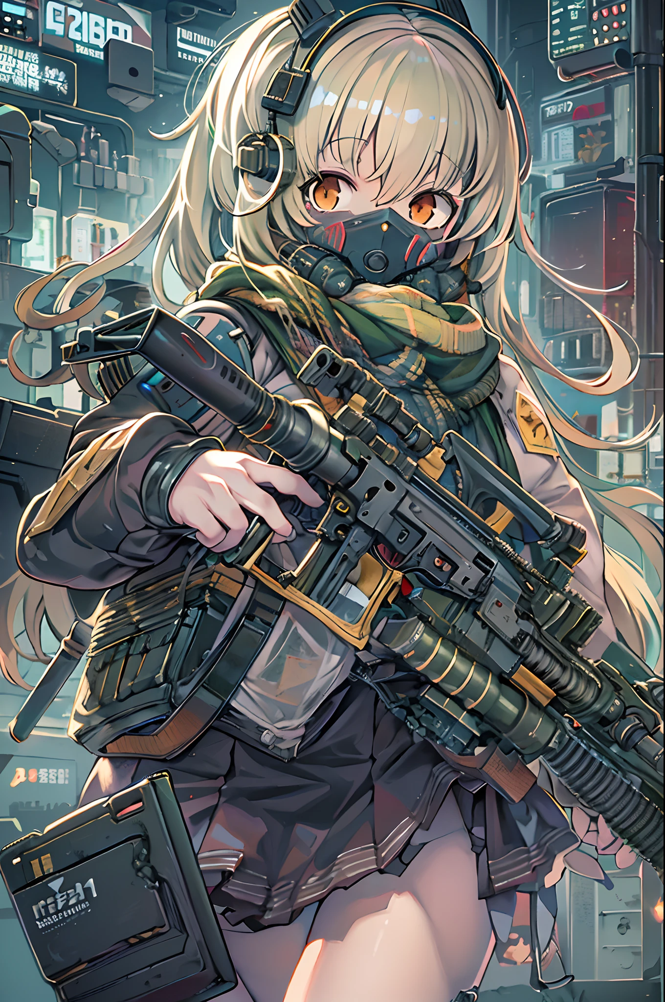 A woman with a gun in a city at night - SeaArt AI