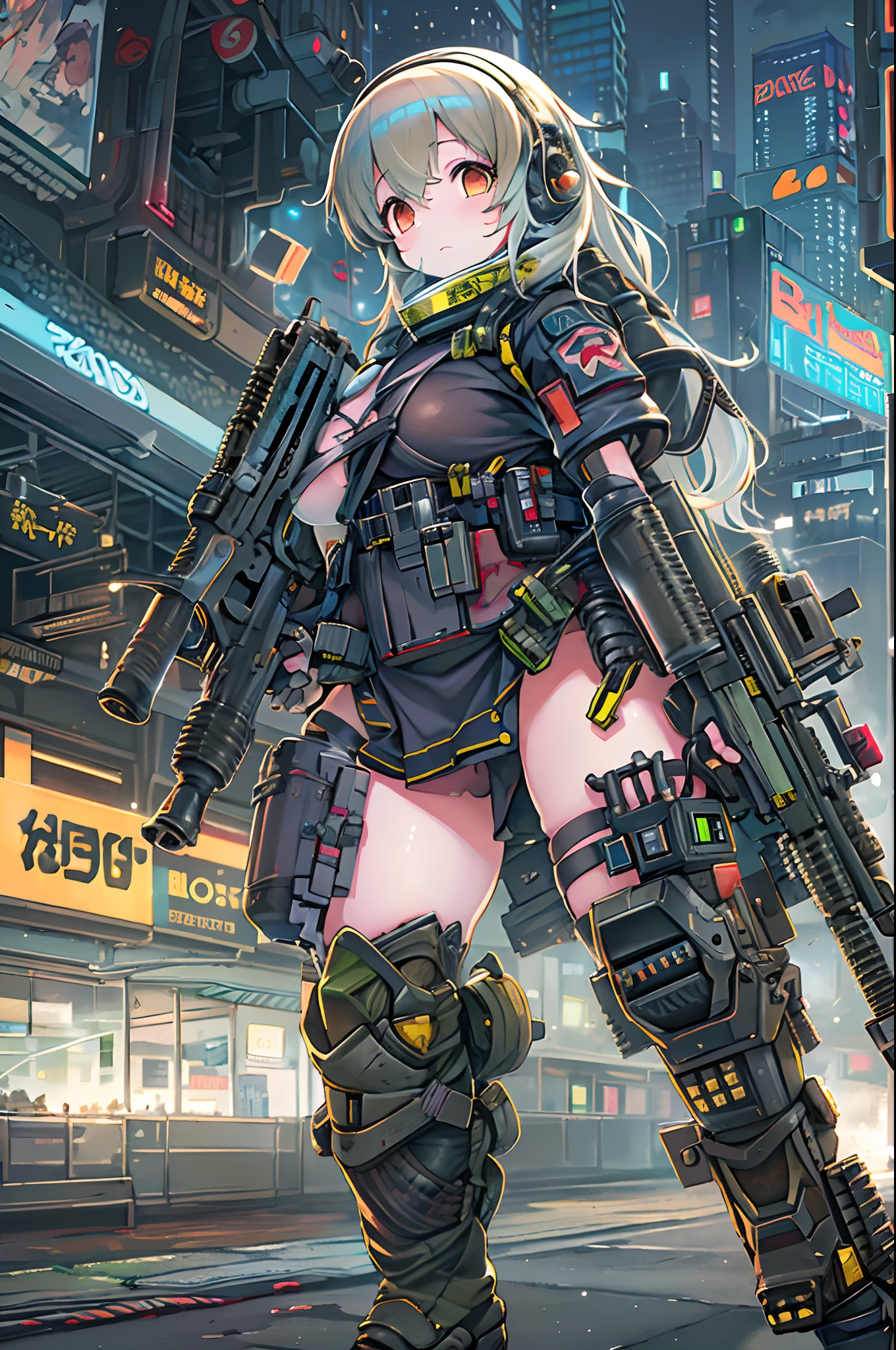 A close up of a person with a gun on a city street - SeaArt AI