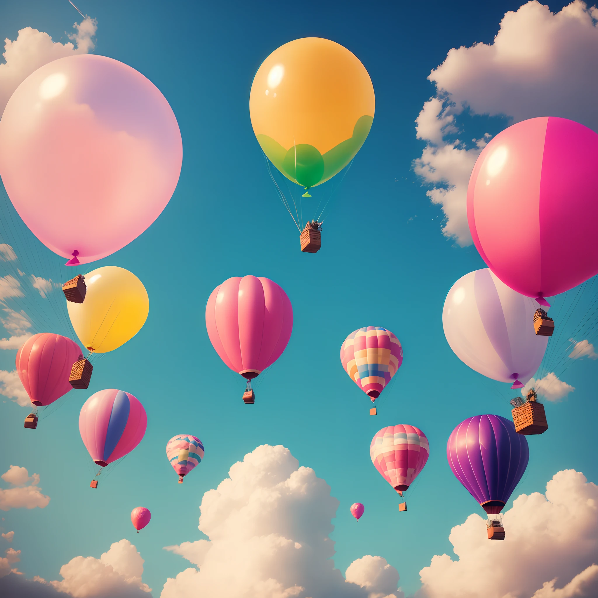 Several colorful balloons are flying in the sky with clouds - SeaArt AI