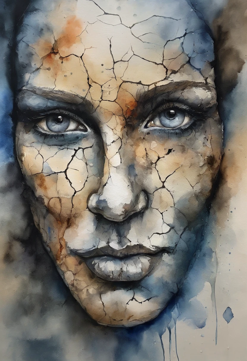 A painting of a woman's face with a cracked paint effect - SeaArt AI